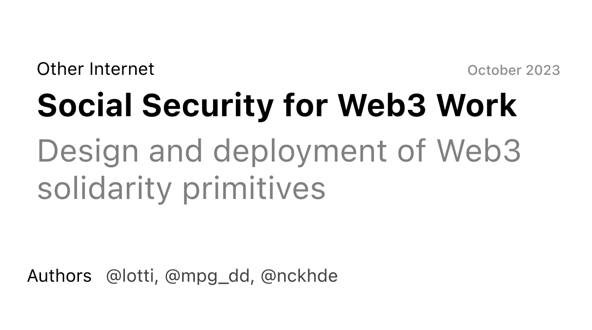 Social Security for Web3 Work